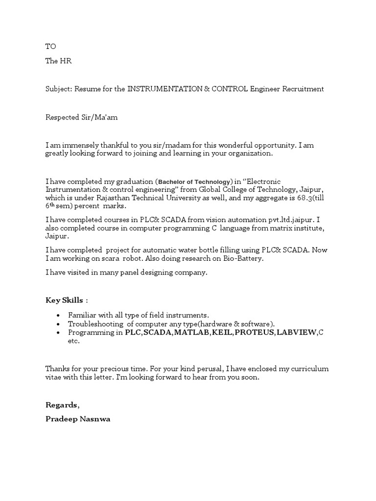 Engineering Job Application Cover Letter Sample | PDF