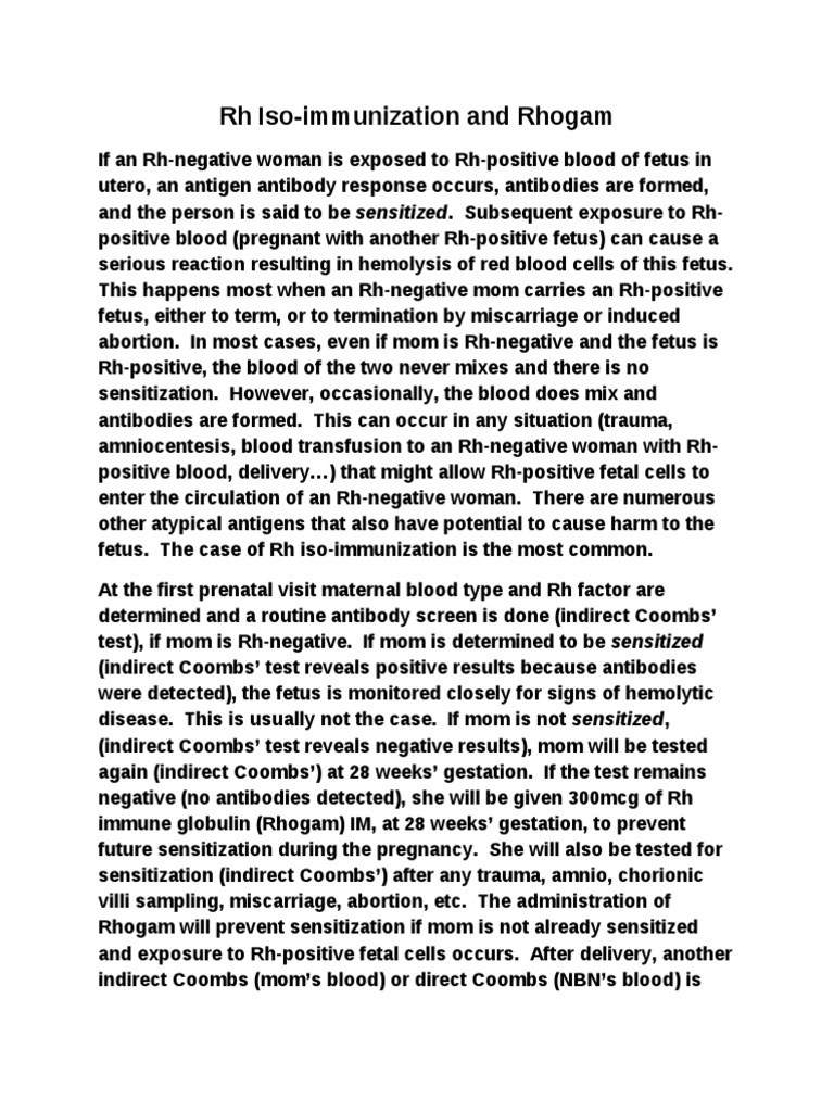 RH Isoimmunization and Rhogam Handout | PDF | Miscarriage | Tissue ...