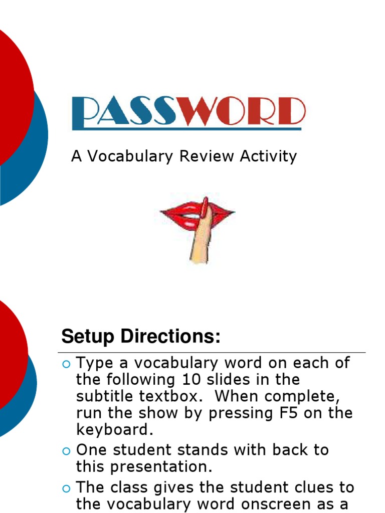 Password-Vocabulary Activity-Guess The Word (Game) | PDF