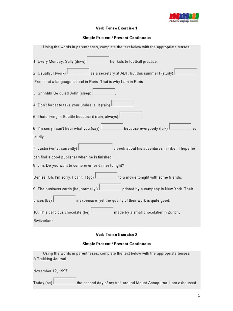Exercises Verbal Tenses By ALS PDF Perfect Grammar Grammatical