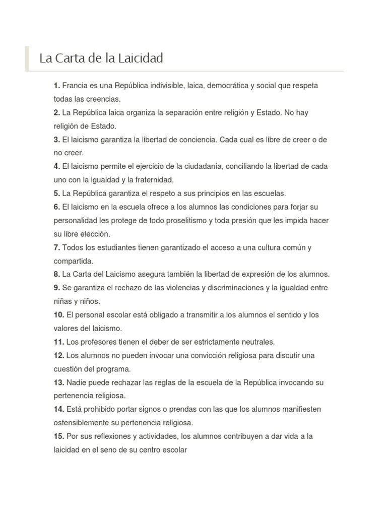 La Carta de La Laicidad | PDF | Secularidad | República
