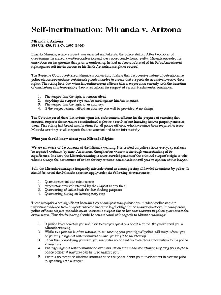 Miranda Rights | PDF | Miranda Warning | Self Incrimination