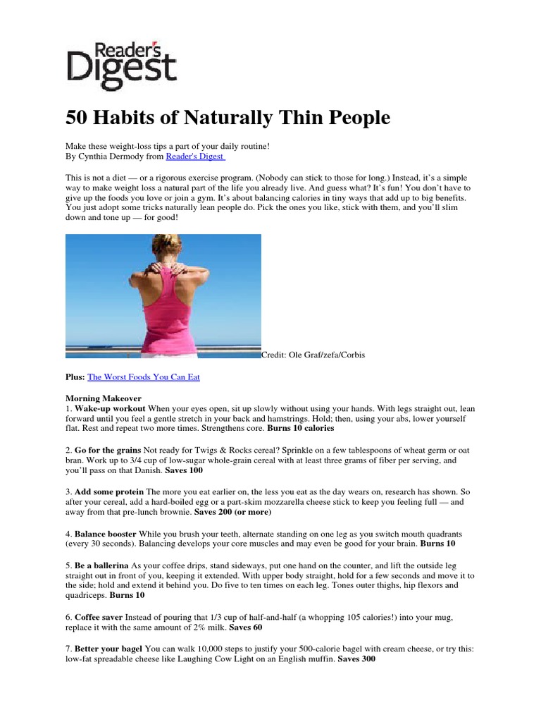 Reader's Digest - 50 Habits of Naturally Thin People | Weight Loss ...