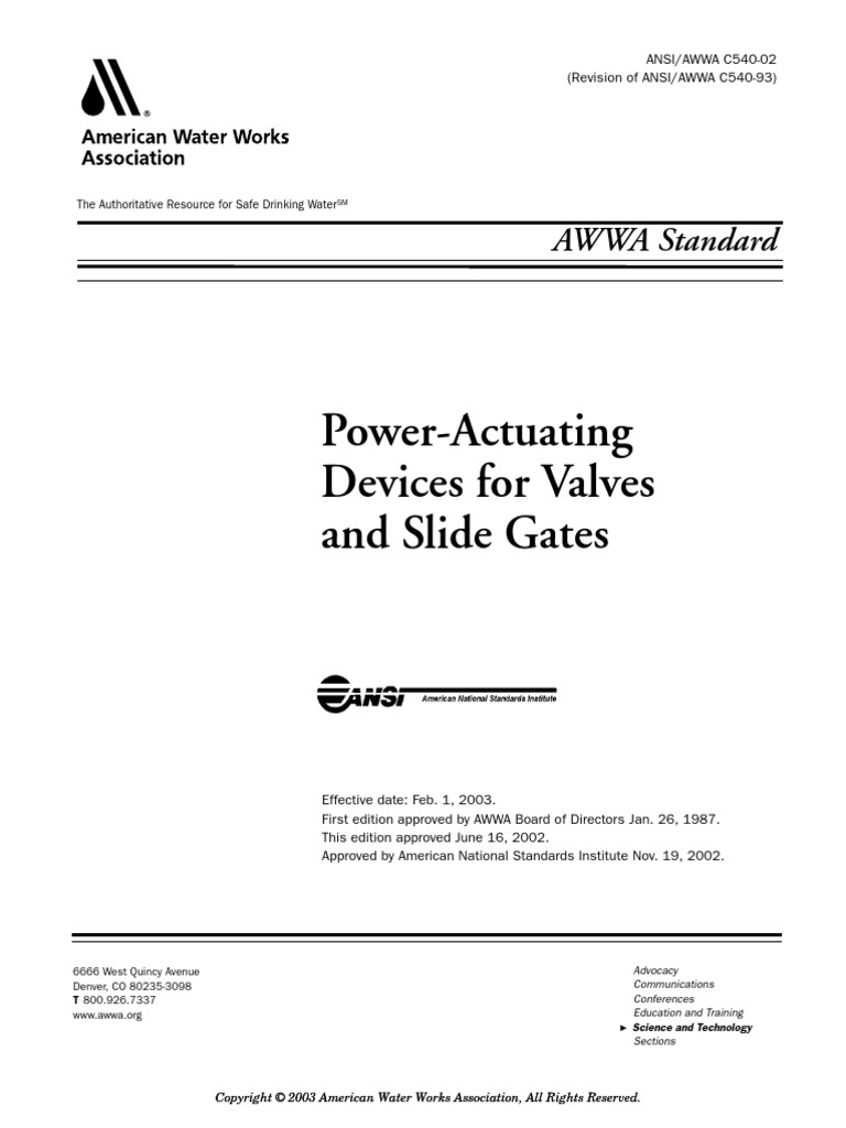 AWWA C540-02 Actuadores Eléctricos para Compuertas | PDF | Valve | Actuator