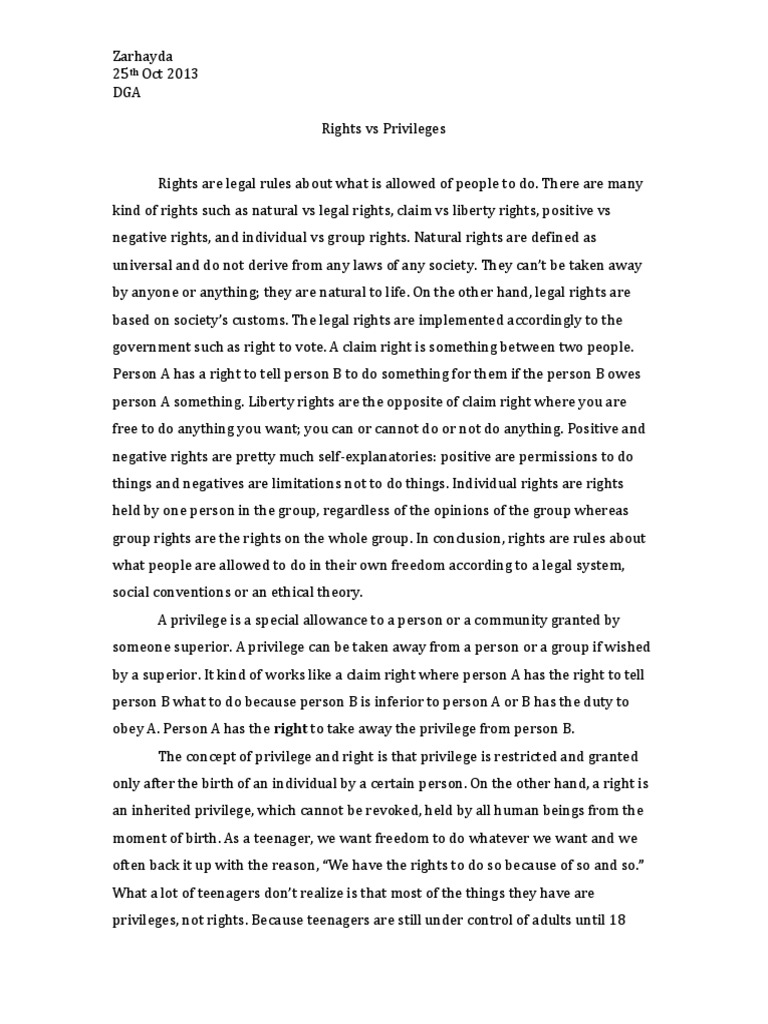 Rights Vs Privileges | PDF | Natural And Legal Rights | Rights