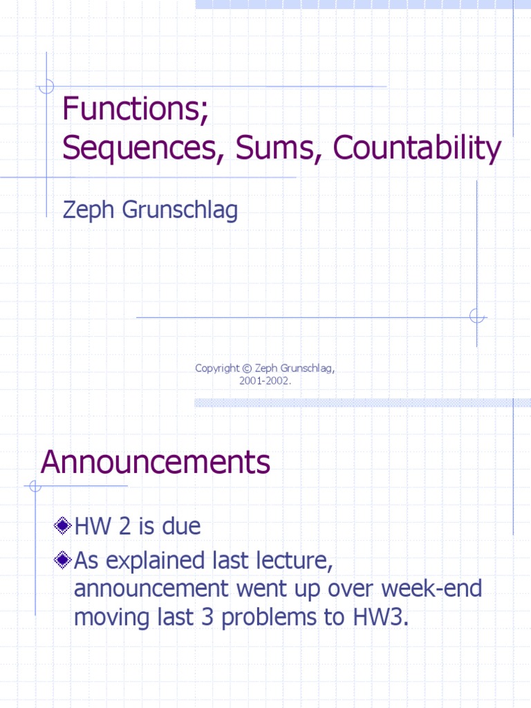 Functions Sequences, Sums, Countability: Zeph Grunschlag | PDF ...