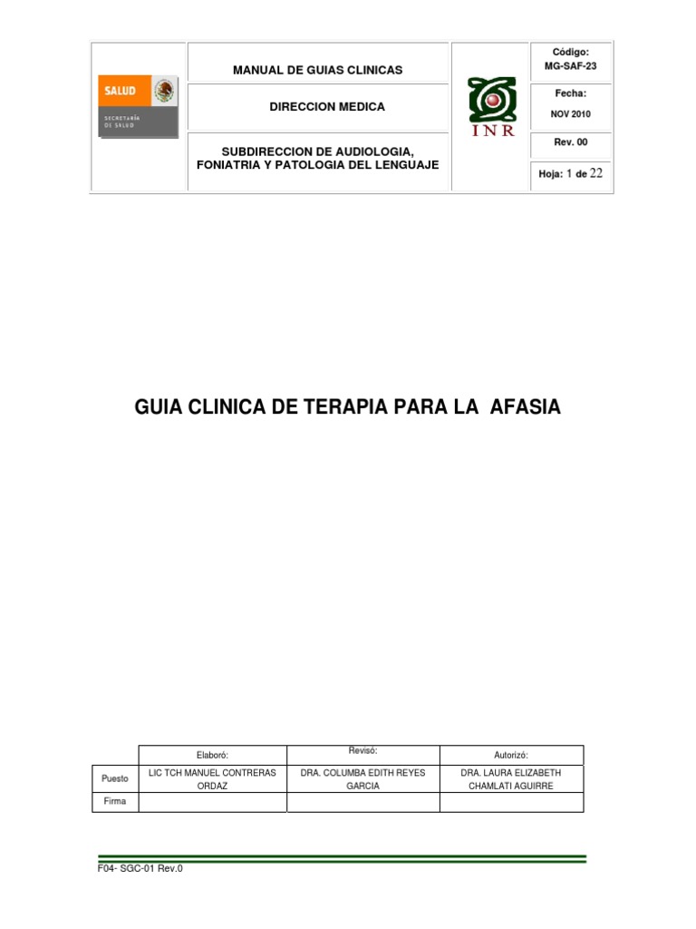 Guia Clinica de Tratamiento de La AFASIA PDF | PDF | Afasia | Palabra