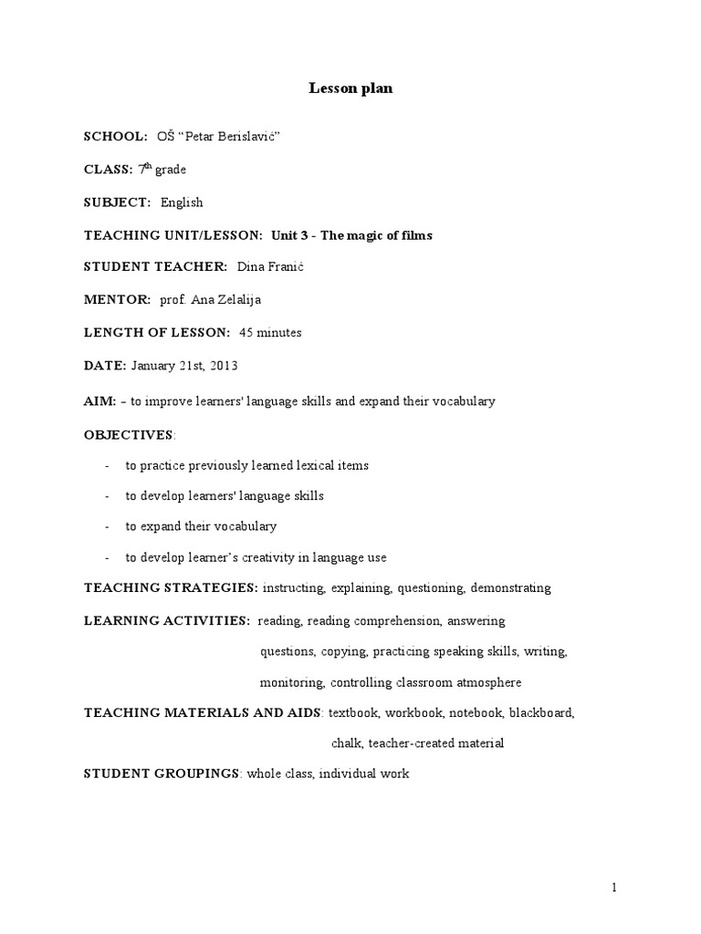 Magic of Films Lesson Plan | PDF | Teaching | Pedagogy