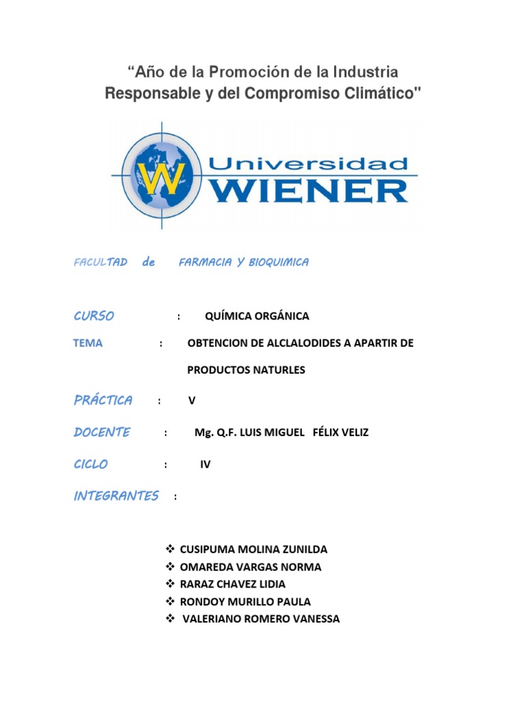 Obtencion de Alcaloides A Partir de Productos Naturales. | PDF ...