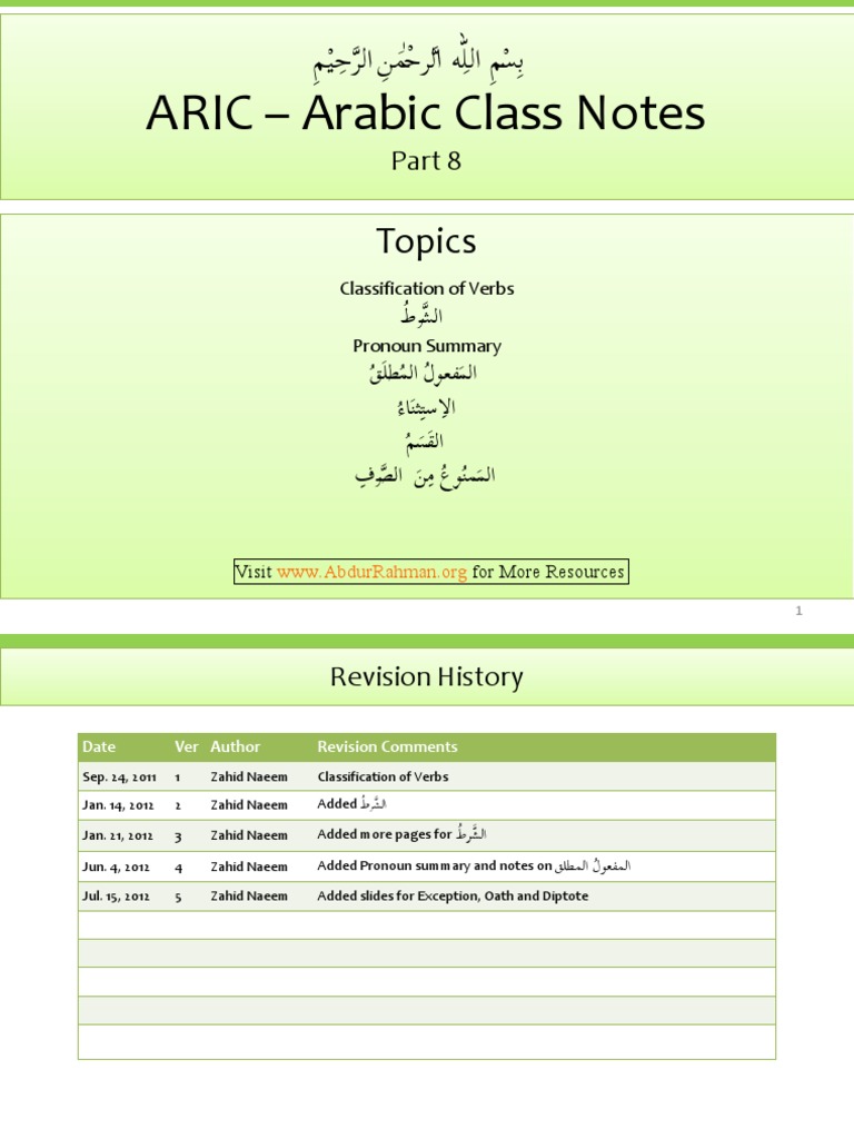 Madina Arabic: Book 3: Class Notes | PDF | Linguistics | Syntax