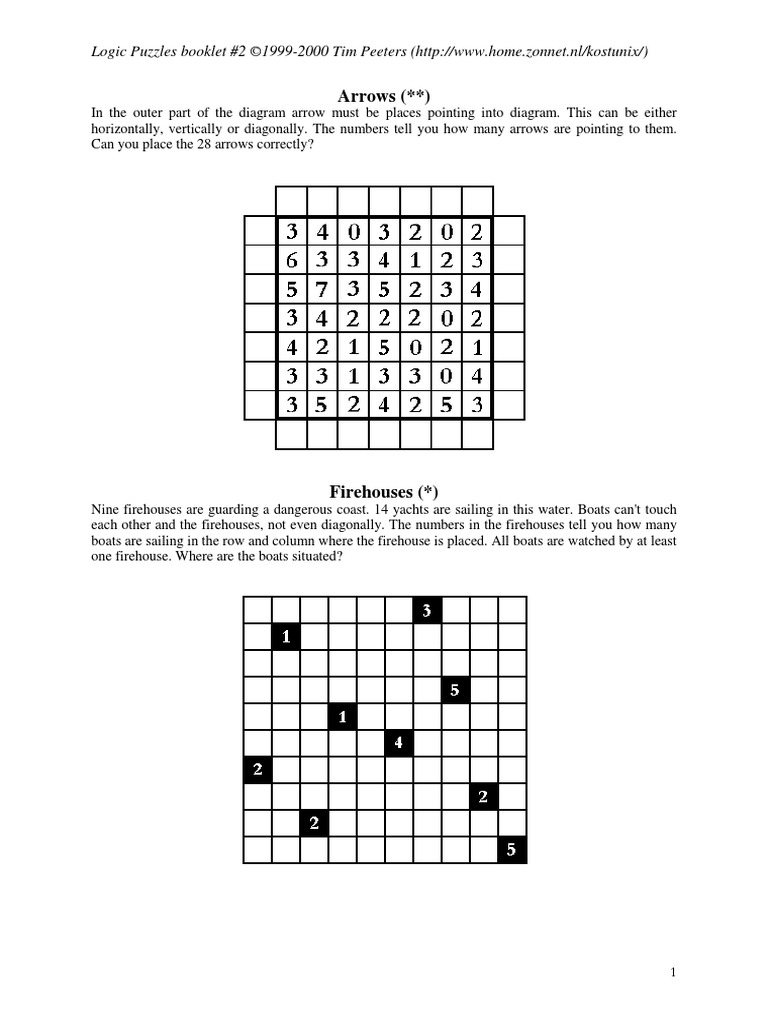 Arrows Logic Puzzles Booklet 2 ©1999 2000 Tim Peeters Home Zonnet Nl