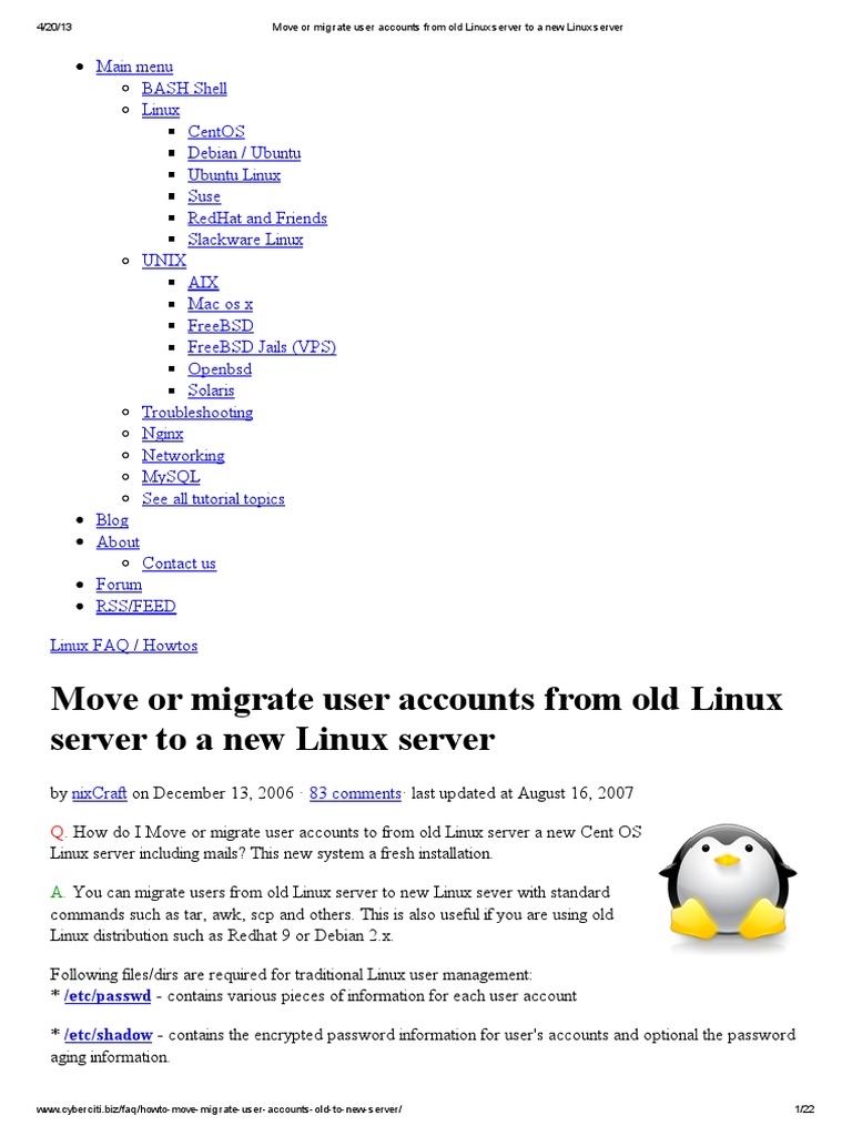 Move or Migrate User Accounts From Old Linux Server To A New Linux Server | PDF | Superuser | Linux