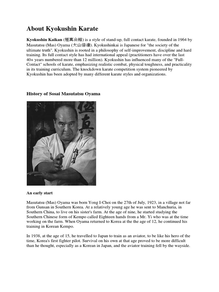 About Kyokushin Sosai Oyama | PDF | Karate | Combat