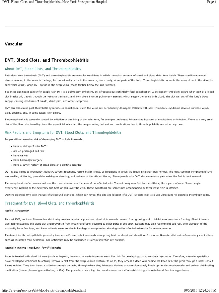 DVT, Blood Clots, and Thrombophlebitis - New York Presbyterian Hospital ...