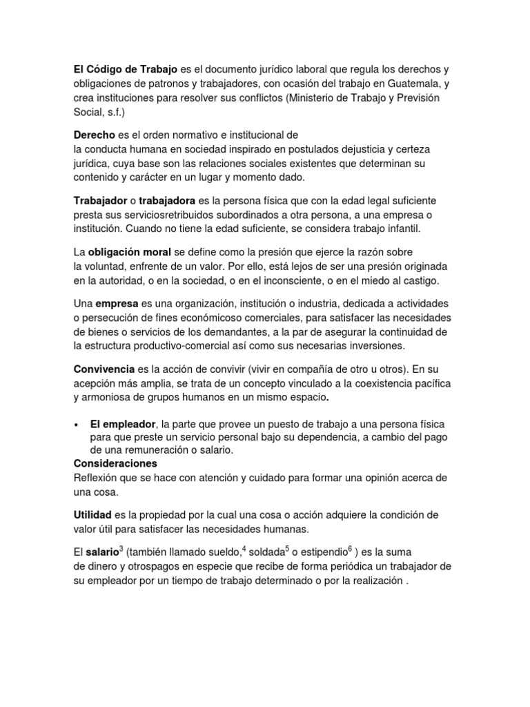 El Código de Trabajo Es El Documento Jurídico Laboral Que Regula Los ...