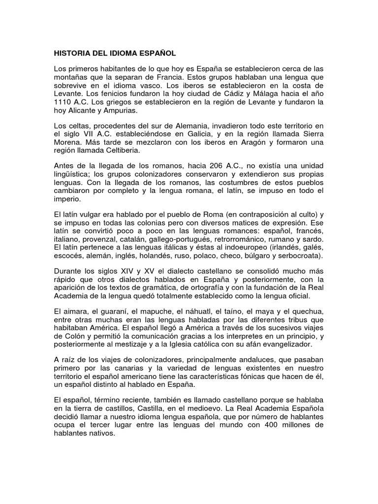 Historia Del Idioma Español | PDF | Lengua española | latín