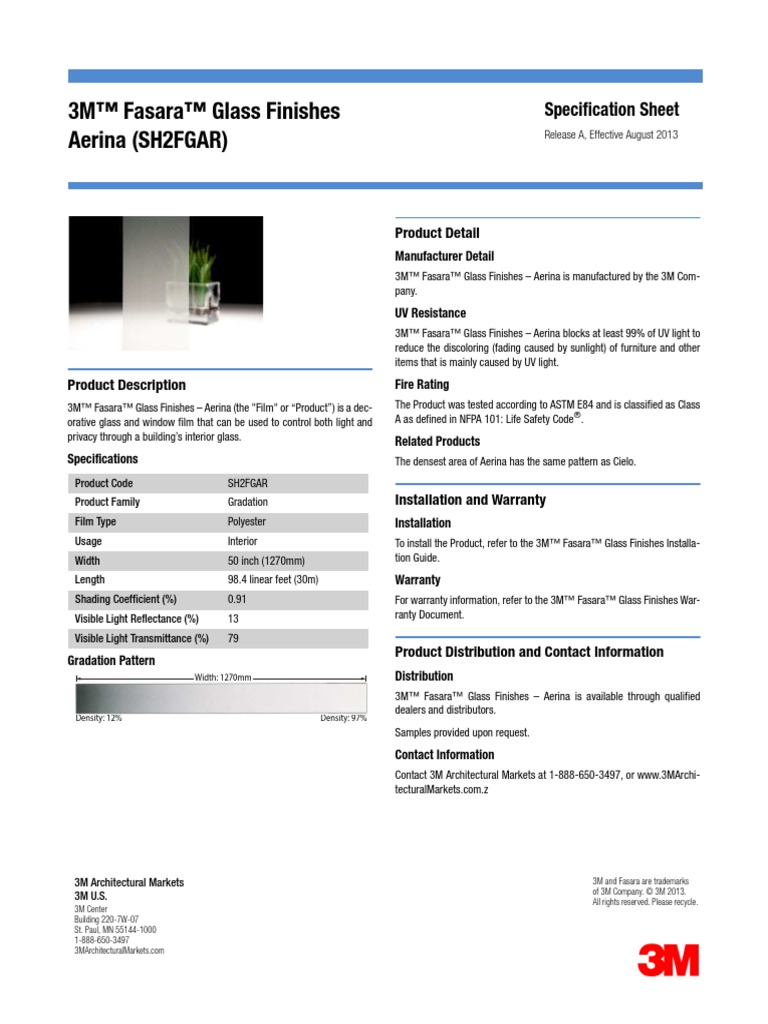 3M™ Fasara™ Glass Finishes Aerina (SH2FGAR) : Product Detail | PDF