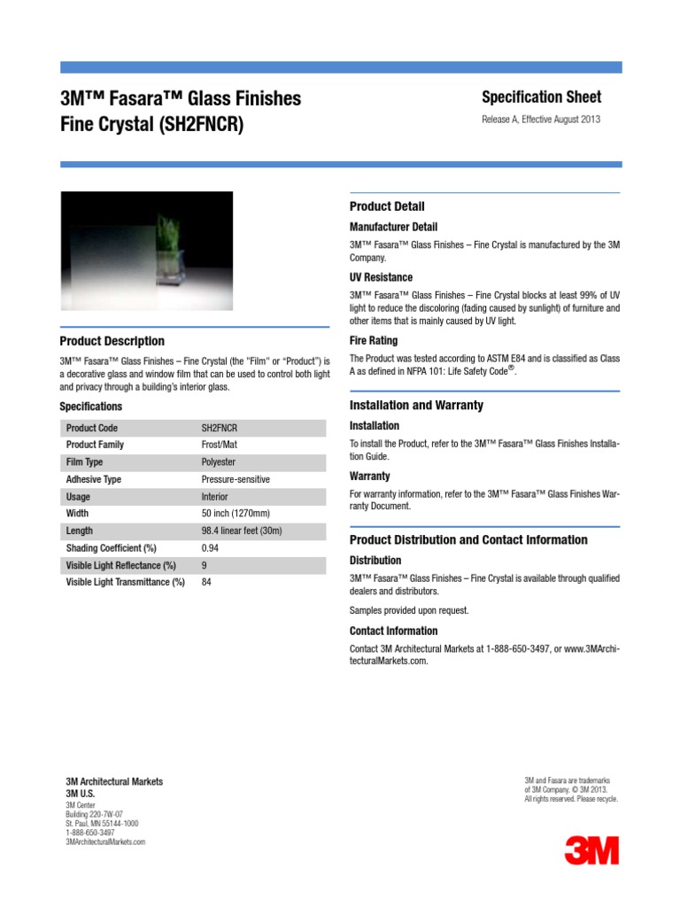 3M™ Fasara™ Glass Finishes Fine Crystal (SH2FNCR) : Product Detail | PDF