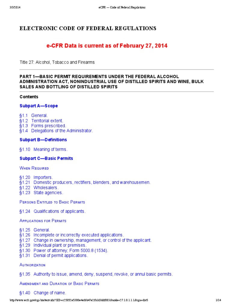 E CFR Data Is Current As of February 27, 2014: Electronic Code of ...