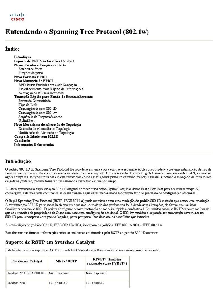 Entendendo o Spanning Tree Protocol (802.1w) PDF | PDF | Topologia de ...