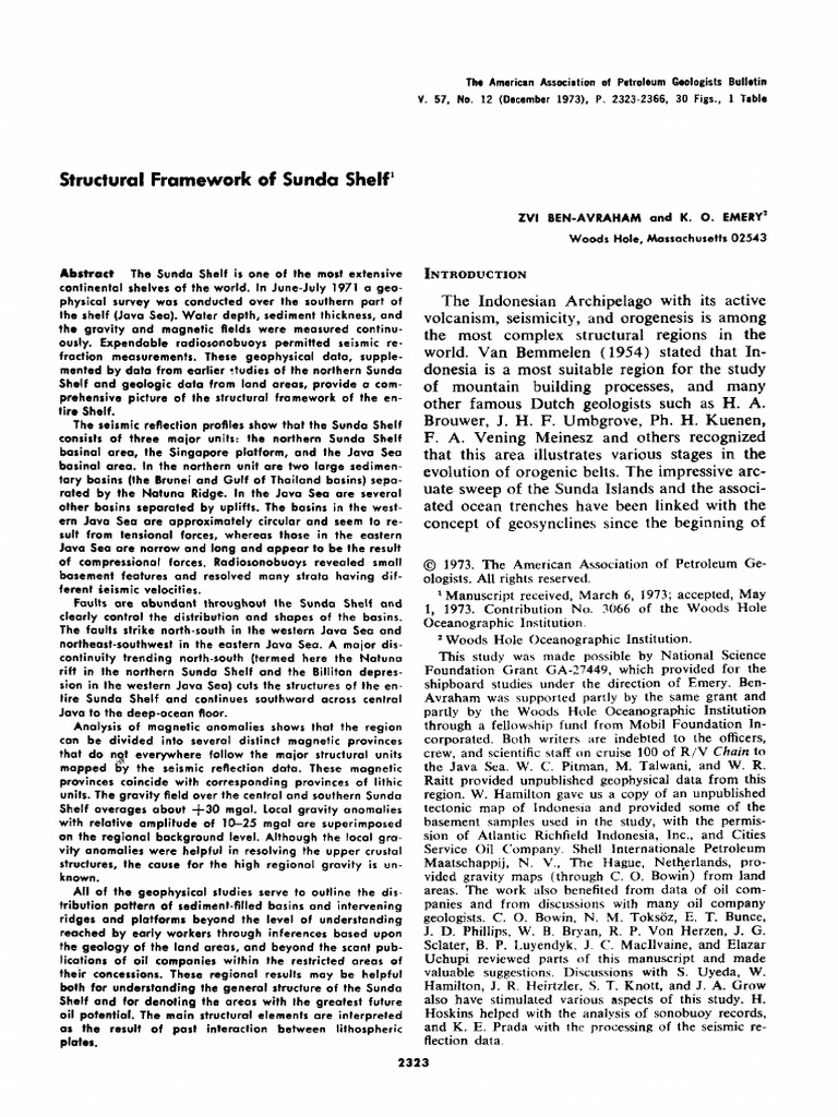 Ben Avraham and Emery 1973 - Structural Framework of Sunda Shelf | PDF ...
