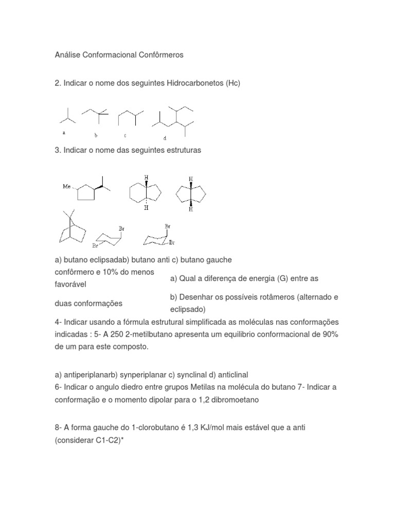 Análise Conformacional Confôrmeros Exercicios | PDF | Substancias ...