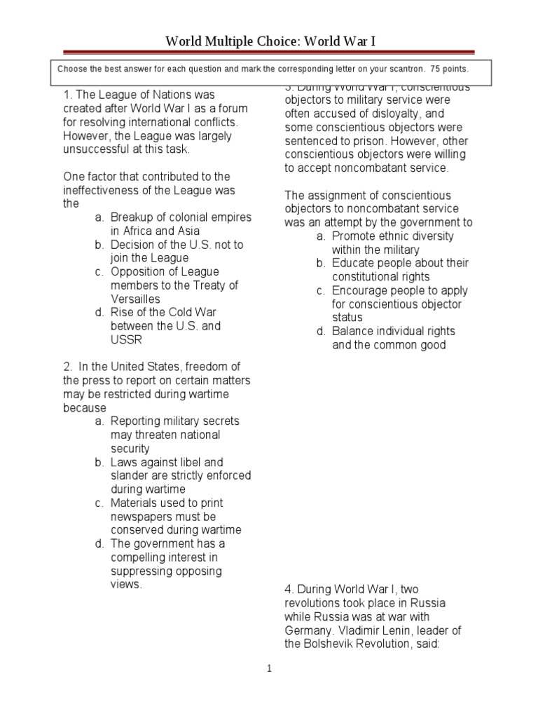 Test +Multiple+Choice+Wwi | PDF | World War I | Trench Warfare