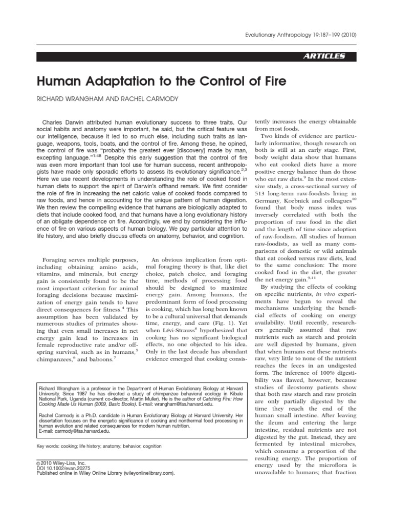 Human Adaptation To The Control of Fire | PDF | Raw Foodism | Human