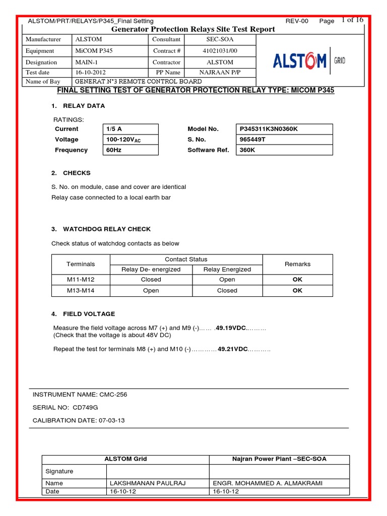 P345 Relay Test Report | Relay | Electrical Impedance