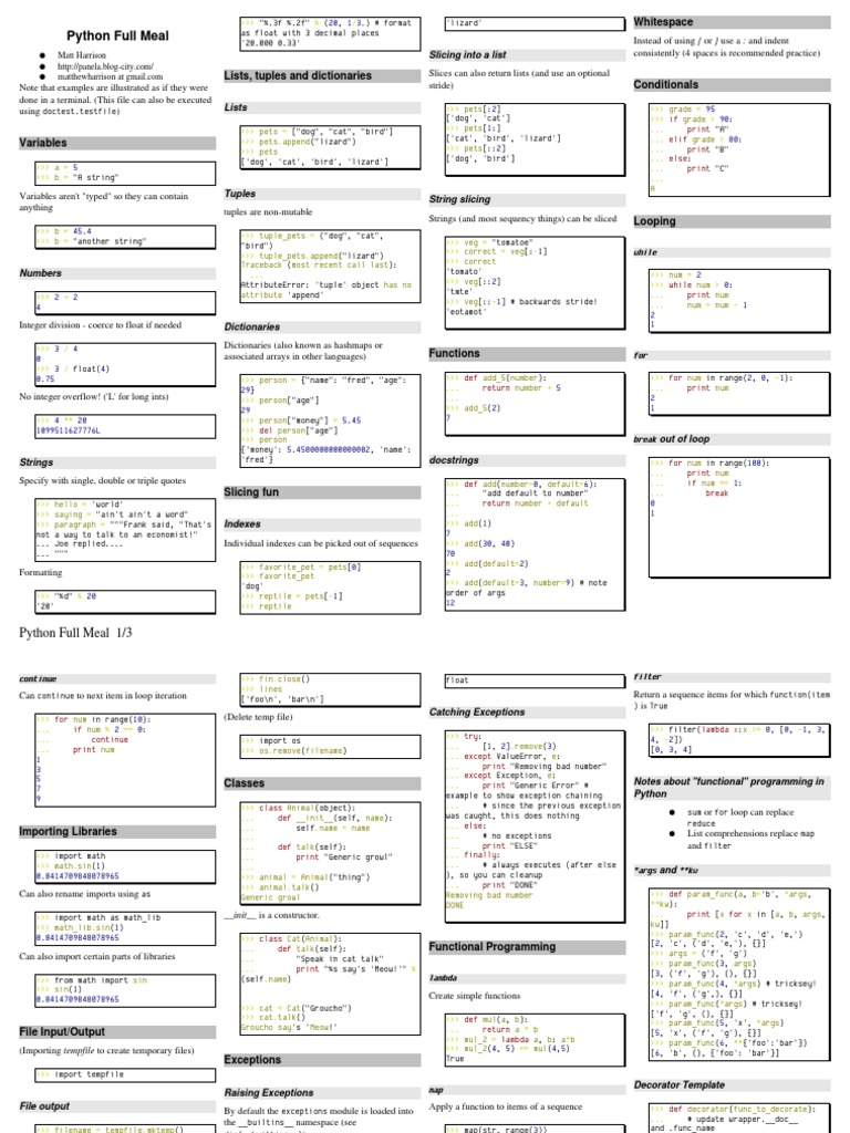 Python Full Meal Handout | PDF | Programming Paradigms | Notation Python Full Meal Handout | PDF | Programming Paradigms | Notation