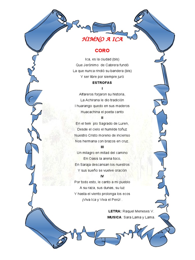 Himno A Ica y Huacachina | PDF | Patriotismo | Símbolos nacionales