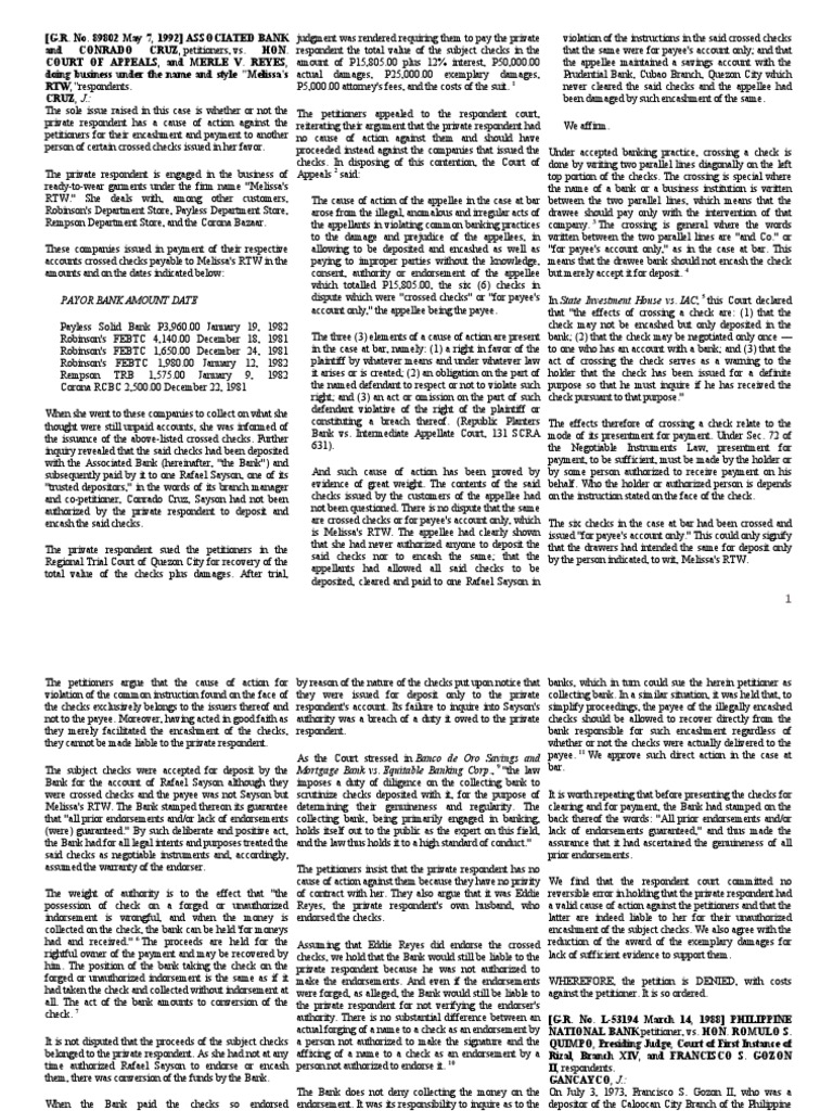 Nego Last Cases | PDF | Cheque | Negotiable Instrument