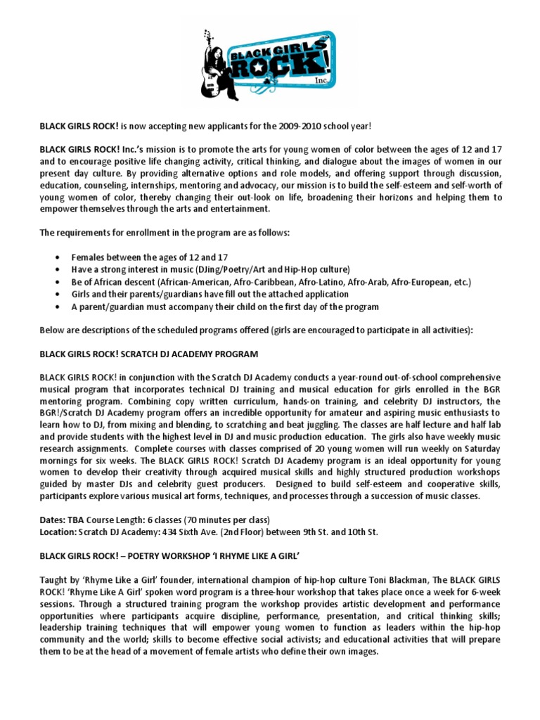 BLACK GIRLS ROCK! Application | PDF | Hip Hop | Disc Jockey