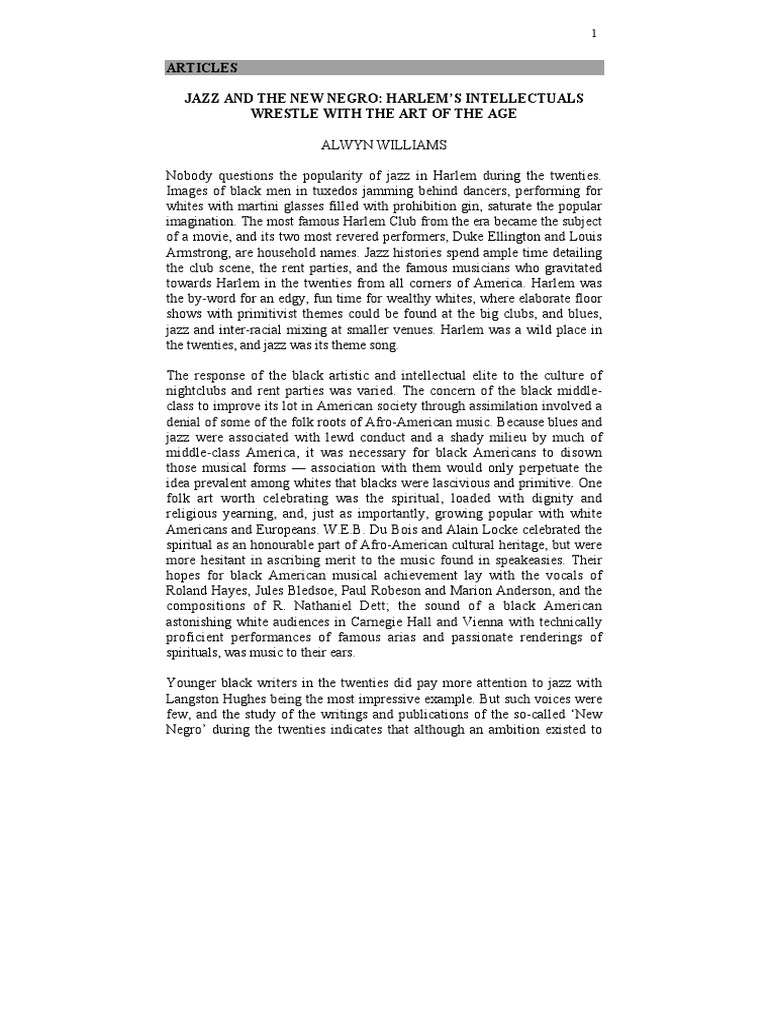 Articles Jazz and The New Negro: Harlem'S Intellectuals Wrestle With ...