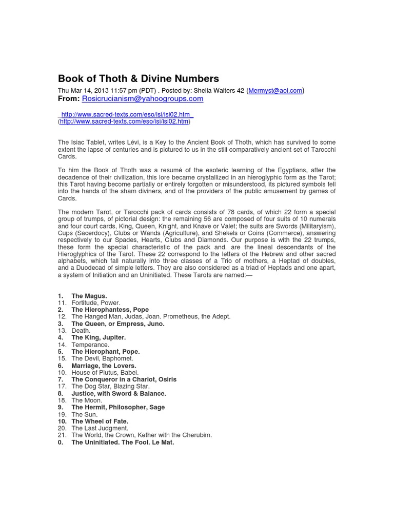 Book of Thoth & Divine Numbers (Sheila Walters) | Download Free PDF ...