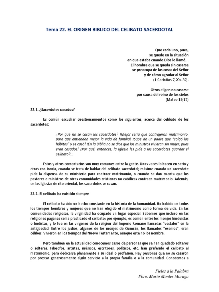 Origen bíblico del celibato sacerdotal | PDF | Celibato | Sacerdote