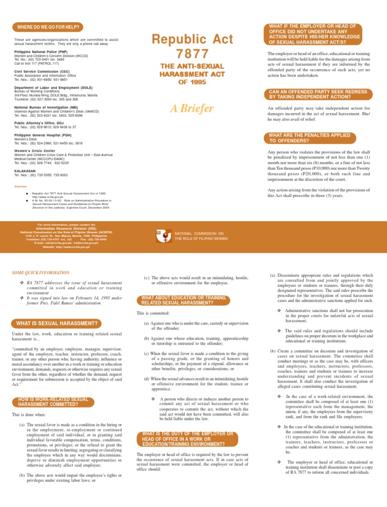 Ra 7877 Anti-Sexual Harassment Act Briefer | PDF | Sexual Harassment ...