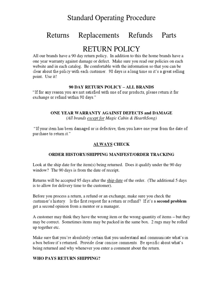 Returns, Refunds, and Replacements SOP | PDF | Cargo | Delivery (Commerce)