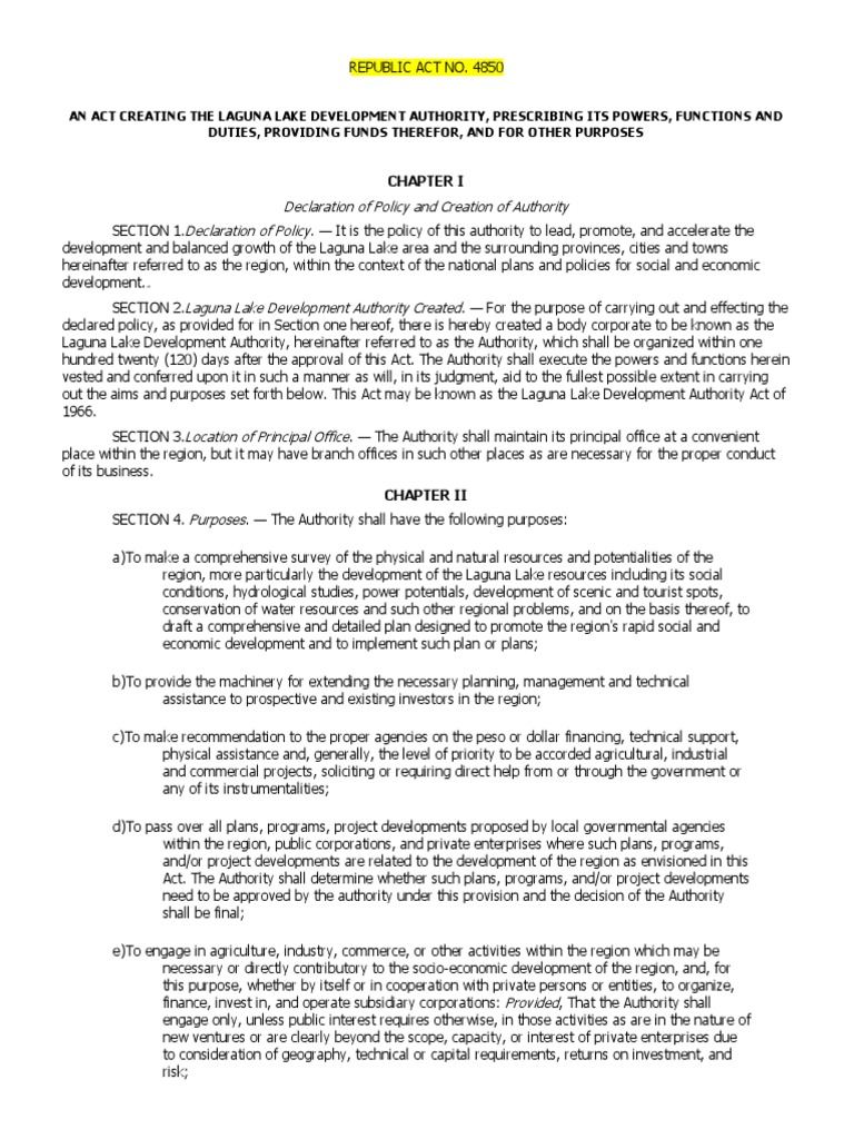 RA 4850 | Bonds (Finance) | Board Of Directors