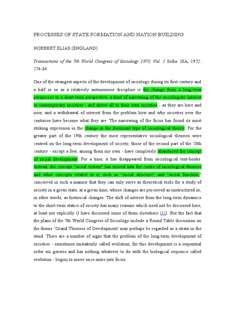 Processes of State Formation and Nation Building | PDF | Social ...