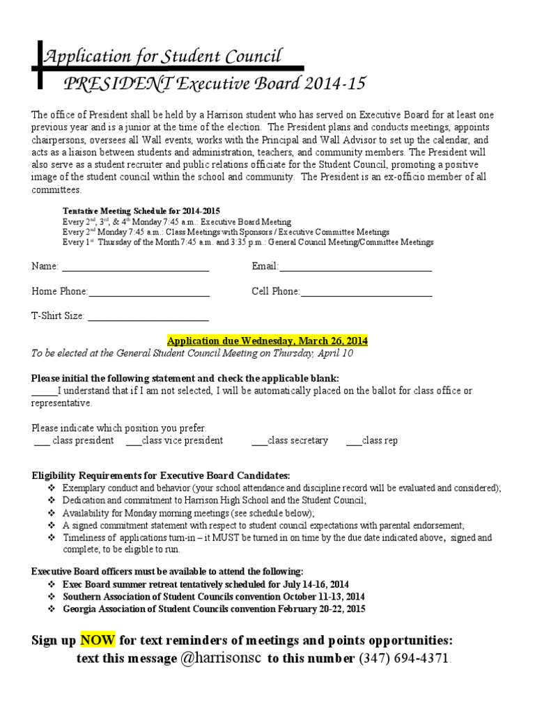 Student Council President Application 2014 | PDF | Government