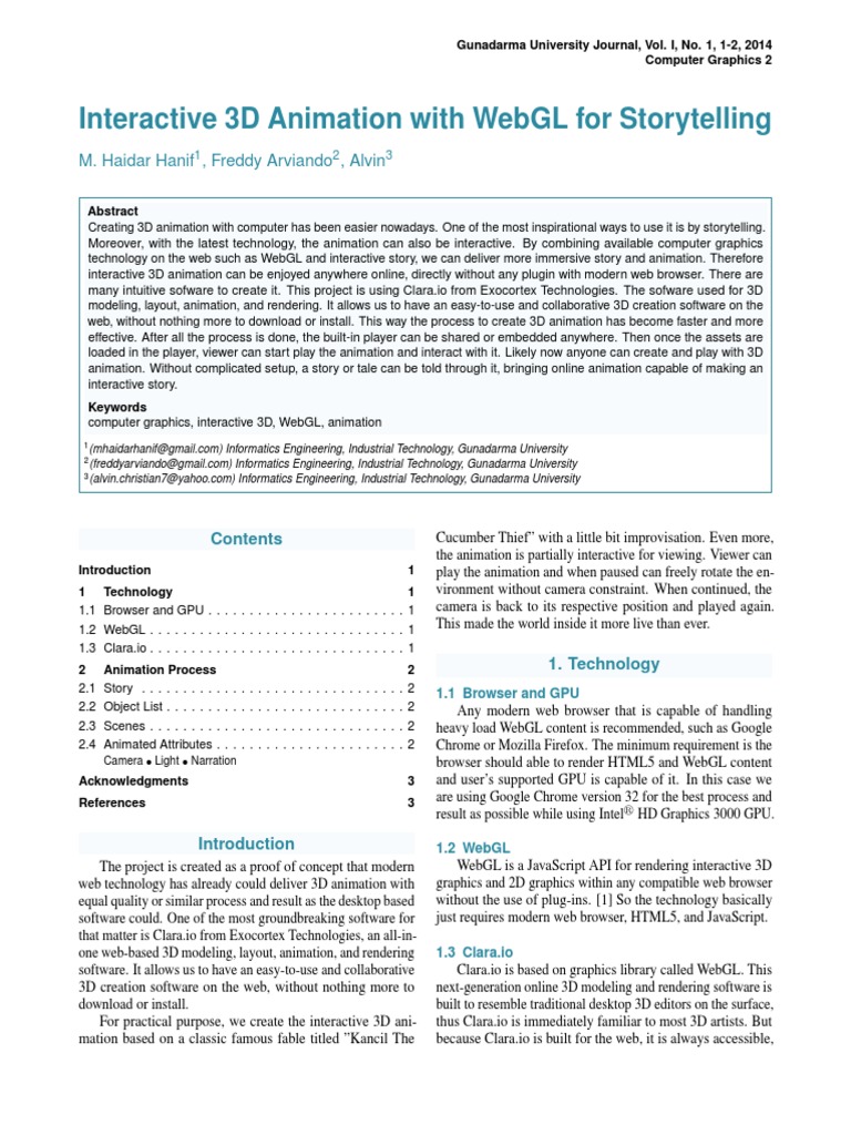 Interactive 3D Animation With WebGL For Storytelling | Download Free PDF | Web Gl | 3 D Computer ...