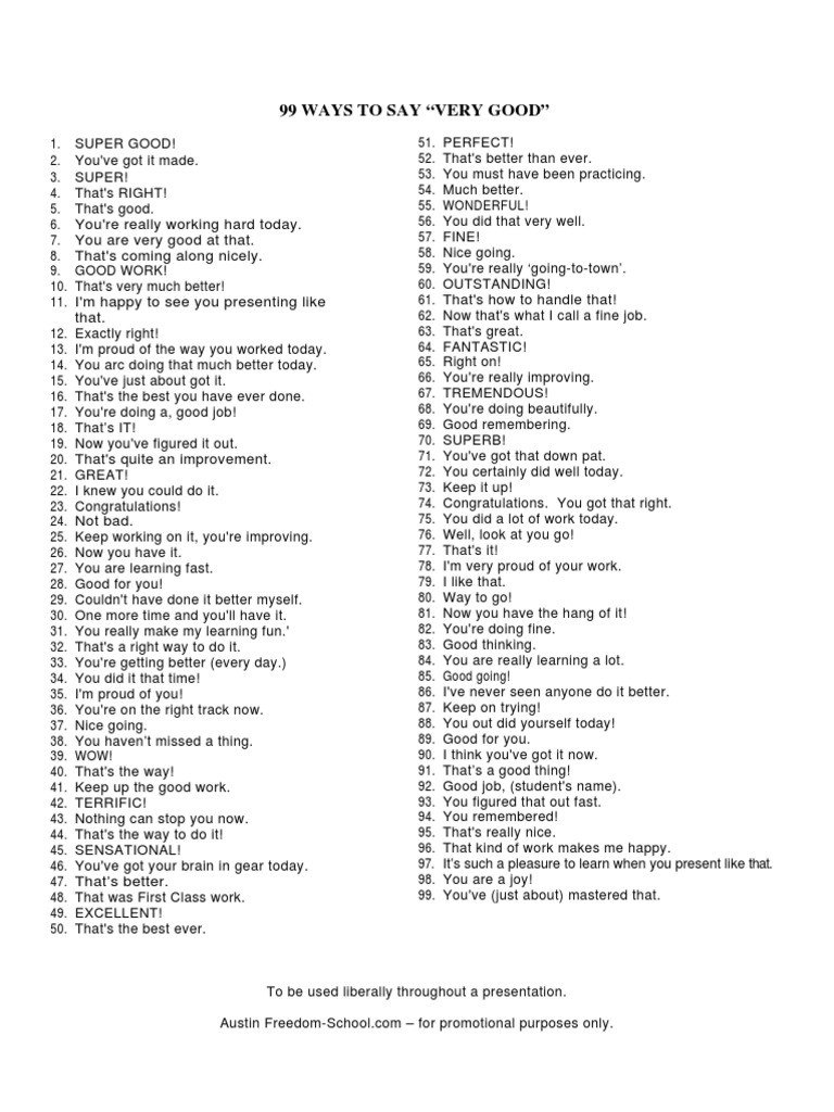 99 Ways to Say Very Good | Entertainment (General) | Leisure