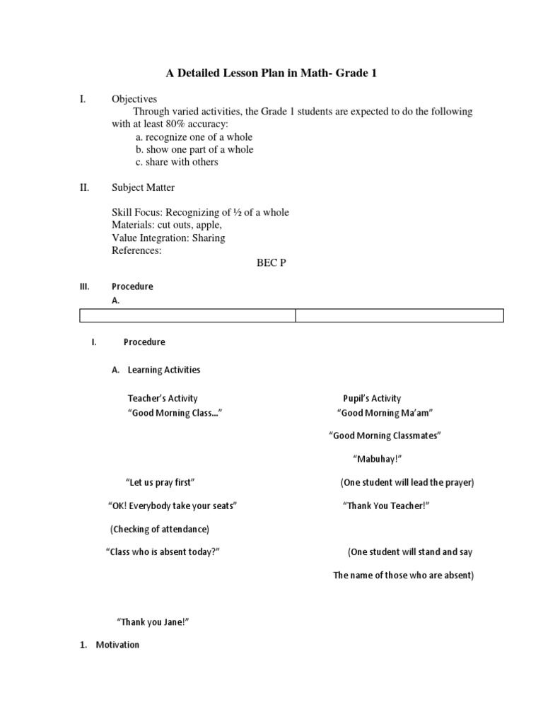 A Detailed Lesson Plan in Math | PDF