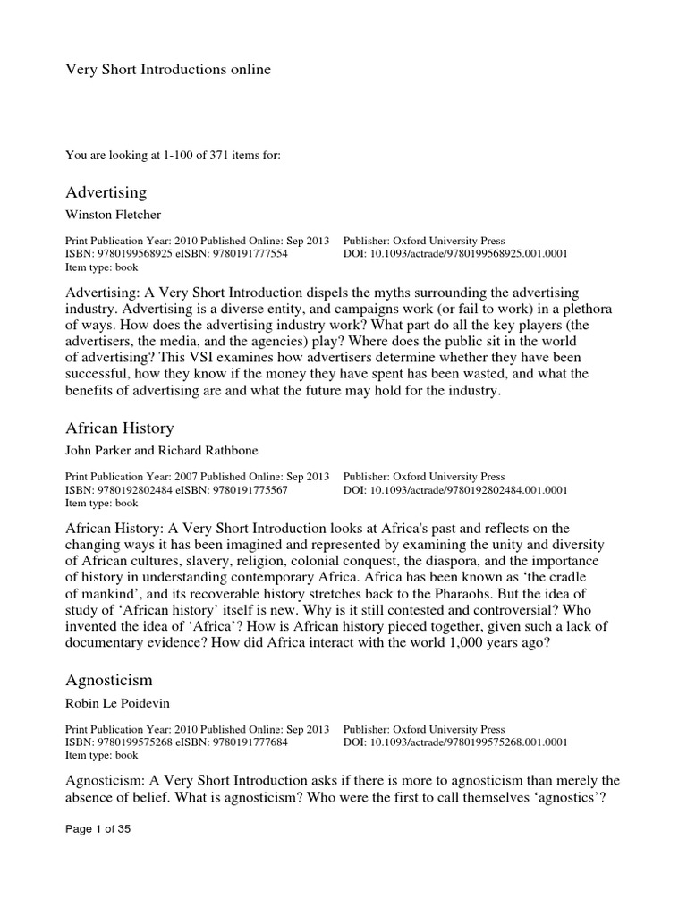 List of Very Short Introduction Titles Part 1 | PDF | Archaeology ...