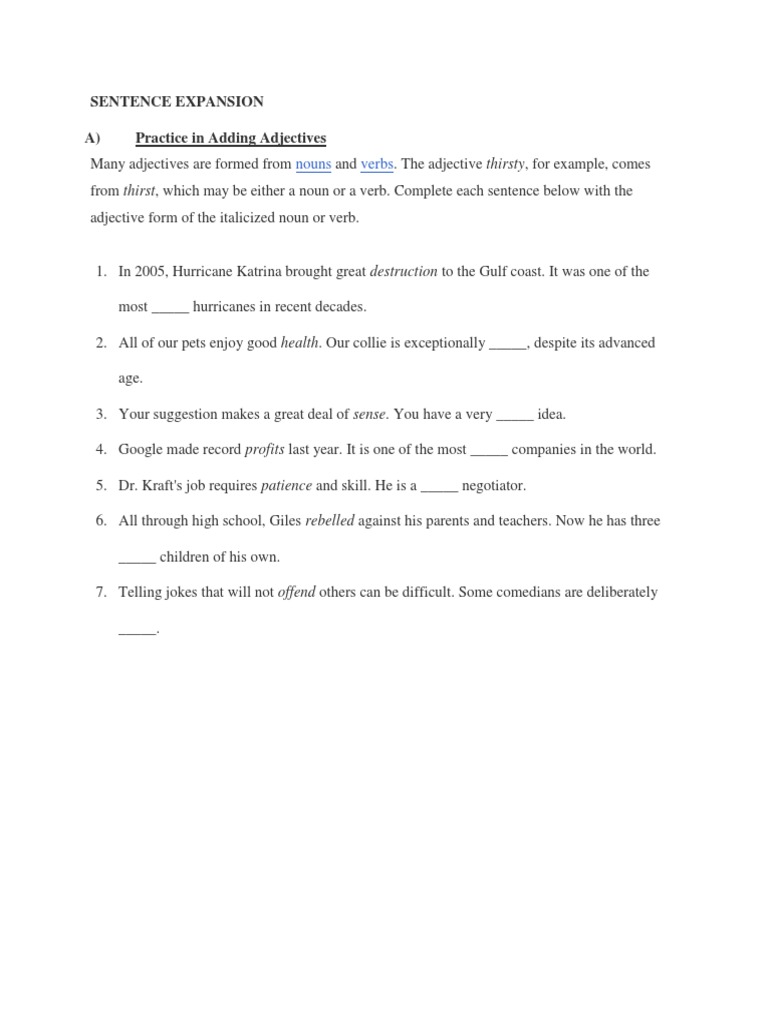 Sentence Expansion | PDF | Sentence (Linguistics) | Adjective