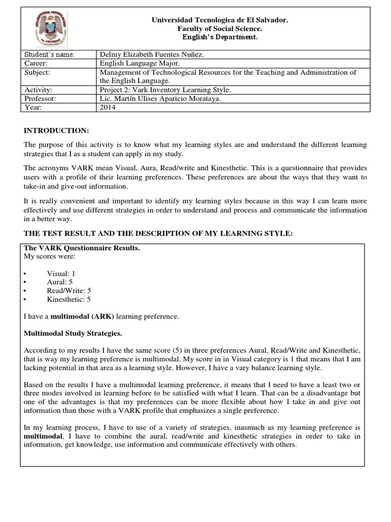 Vark Project | PDF | Learning Styles | Test (Assessment)