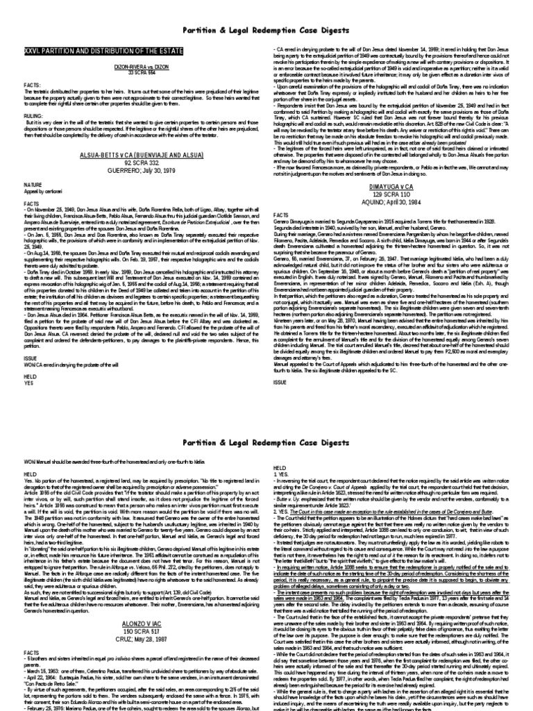 Partition Case Digest | PDF | Inheritance | Wills And Trusts