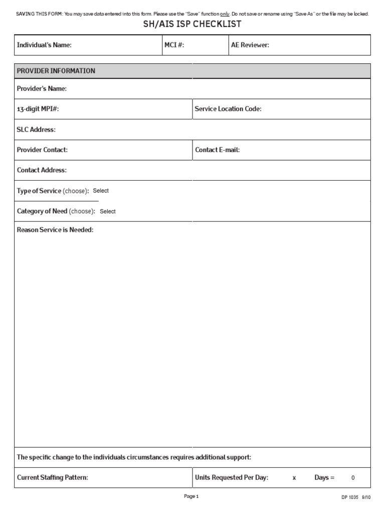 SH Ais Isp Checklist Form DP 1035 | Download Free PDF | Educational ...