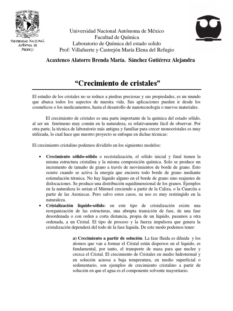 Crecimiento De Cristales Pdf Química Materiales